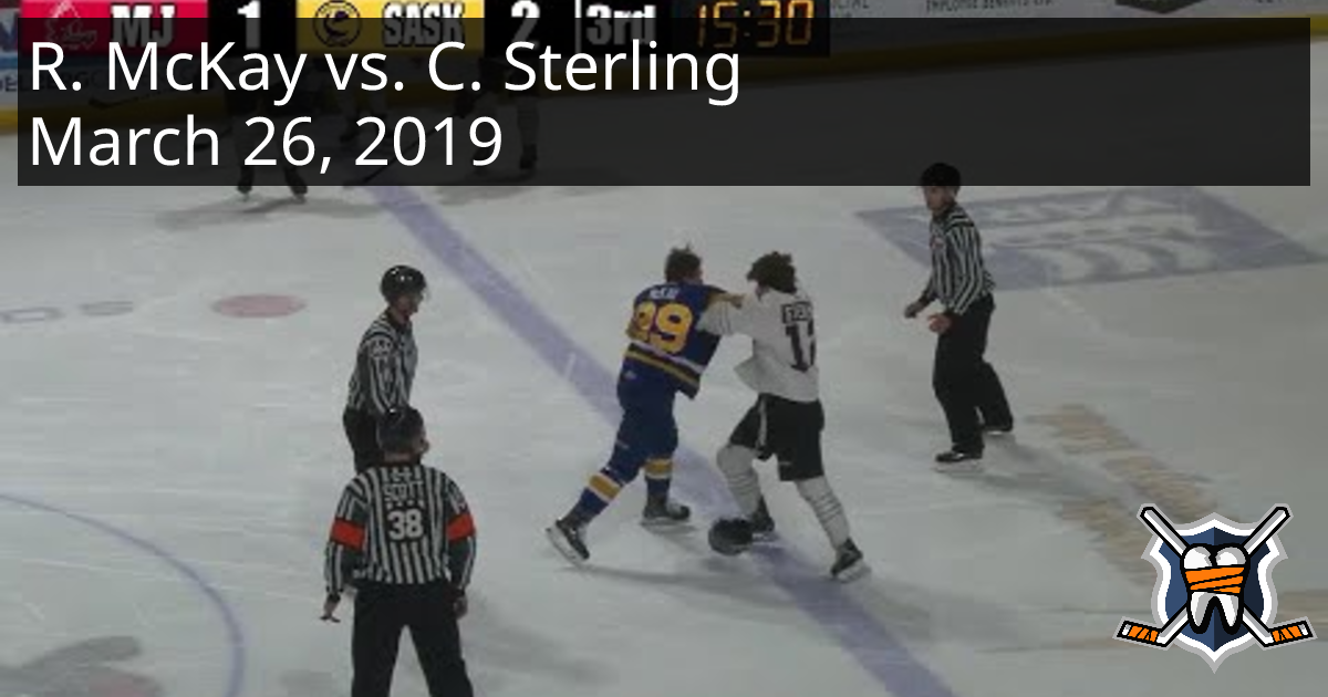 Riley McKay vs. Cameron Sterling, March 26, 2019 - Saskatoon Blades vs ...