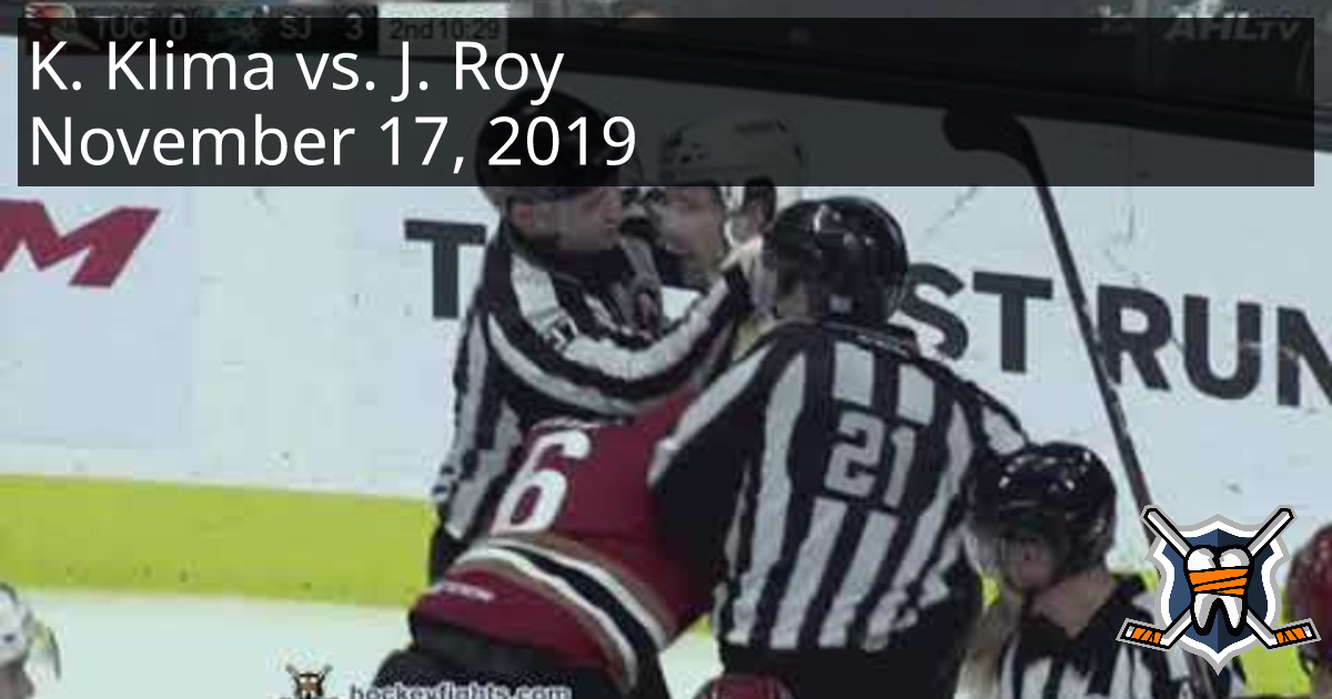 Kelly Klima vs. Jeremy Roy, November 17, 2019 - Tucson Roadrunners vs ...