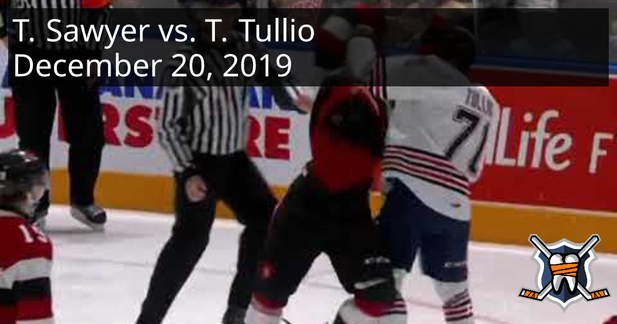 Teddy Sawyer vs. Tyler Tullio, December 20, 2019 - Ottawa 67's vs ...