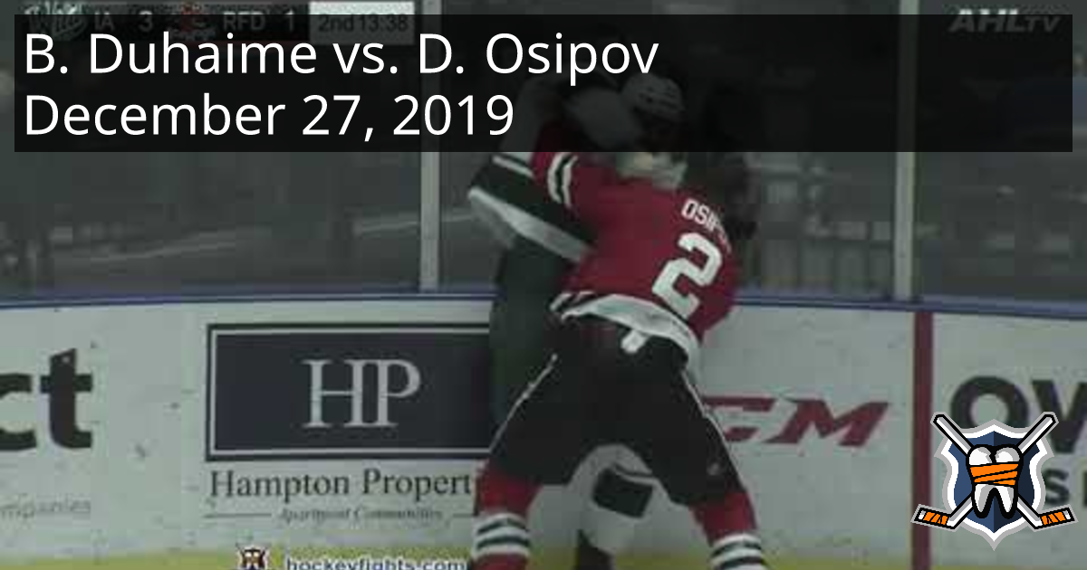 Brandon Duhaime vs. Dmitry Osipov, December 27, 2019 - Iowa Wild vs. Rockford IceHogs | HockeyFights