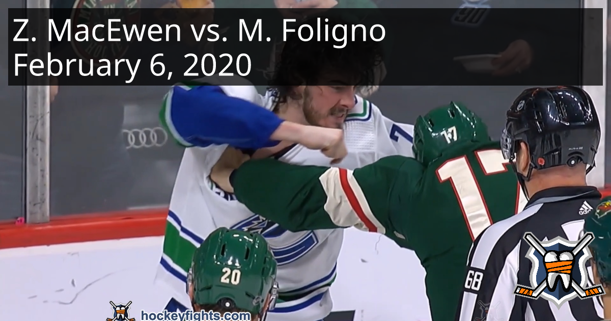 Zack MacEwen vs. Marcus Foligno, February 6, 2020 - Vancouver Canucks ...