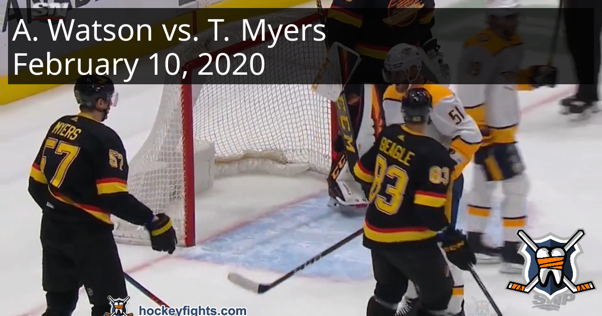 Austin Watson vs. Tyler Myers, February 10, 2020 - Nashville Predators ...