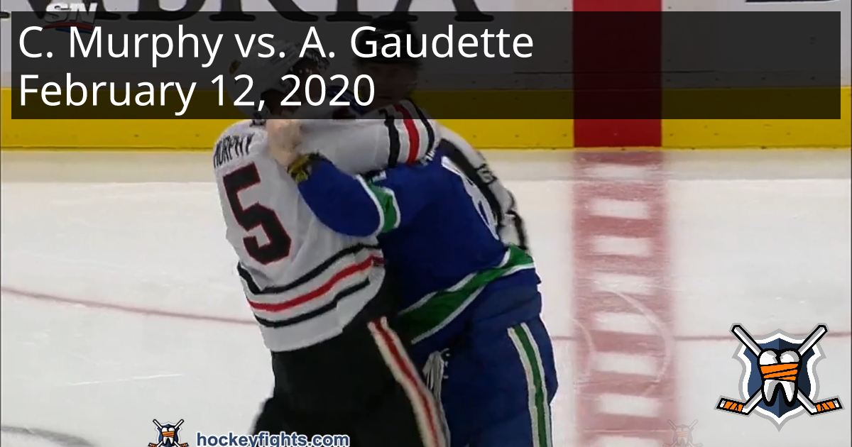 Connor Murphy vs. Adam Gaudette, February 12, 2020 - Chicago Blackhawks ...