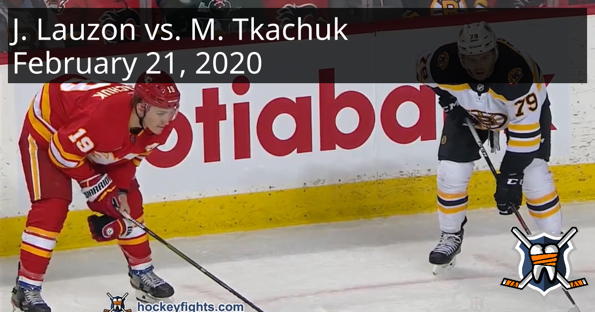 Jeremy Lauzon vs. Matthew Tkachuk, February 21, 2020 - Boston Bruins vs ...