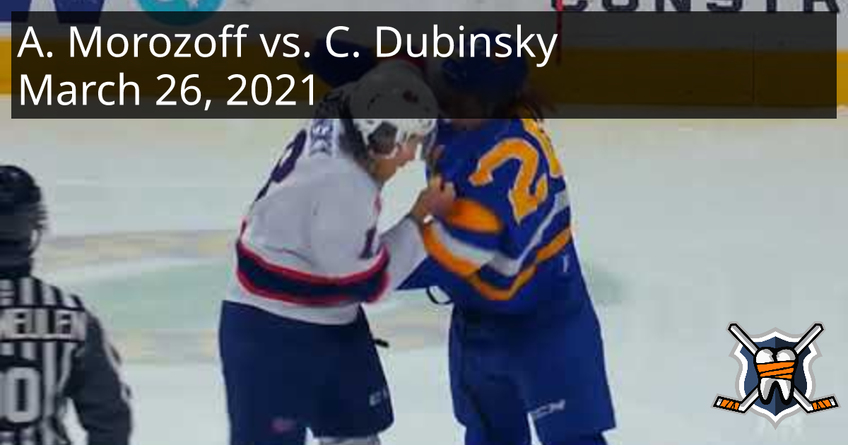 Alex Morozoff vs. Cole Dubinsky, March 26, 2021 - Saskatoon Blades vs ...