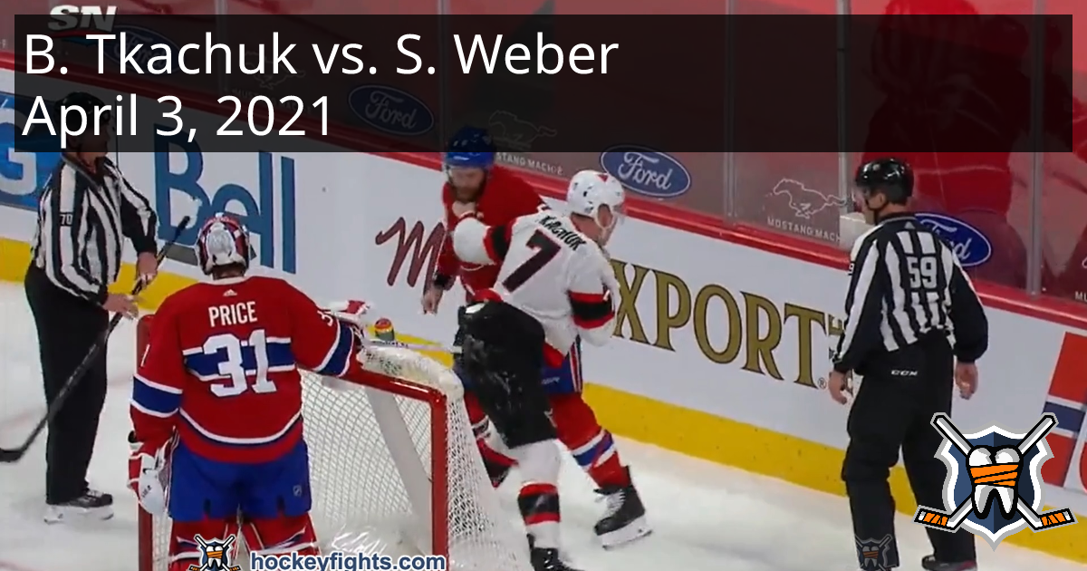Brady Tkachuk vs. Shea Weber, April 3, 2021 - Ottawa Senators vs ...