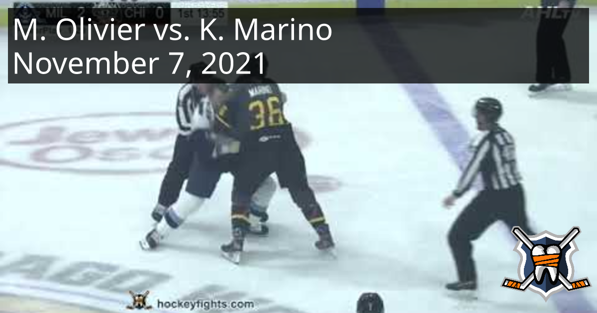Mathieu Olivier vs. Kyle Marino, November 7, 2021 - Milwaukee Admirals ...