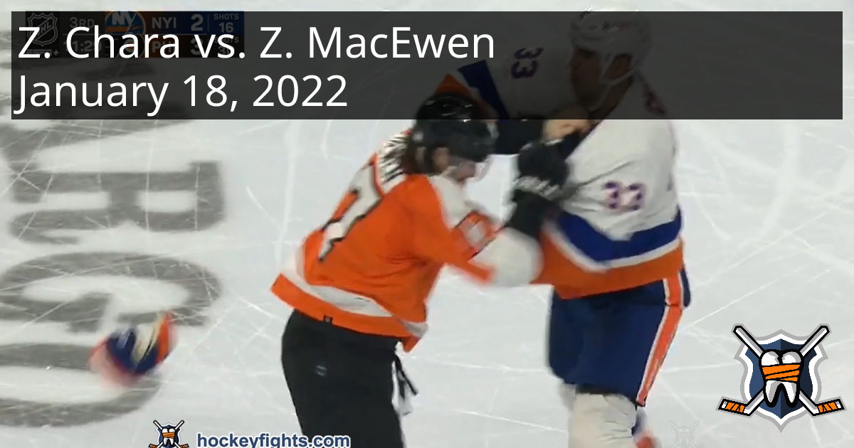 Zdeno Chara vs. Zack MacEwen, January 18, 2022 - New York Islanders vs ...