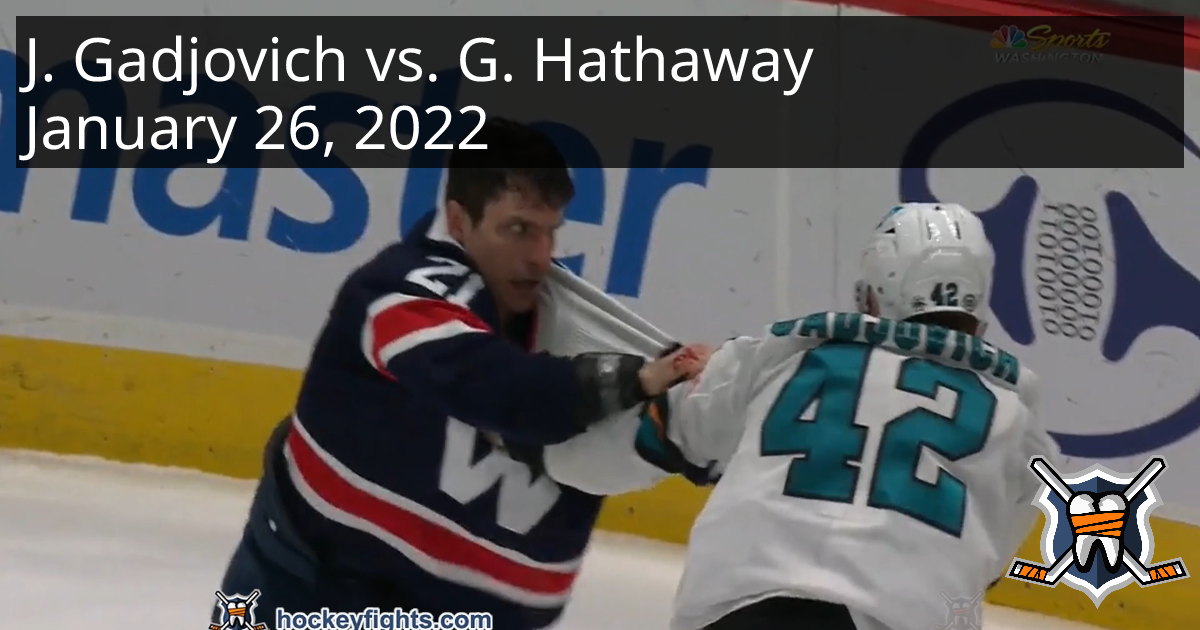 Jonah Gadjovich vs. Garnet Hathaway, January 26, 2022 - San Jose Sharks ...