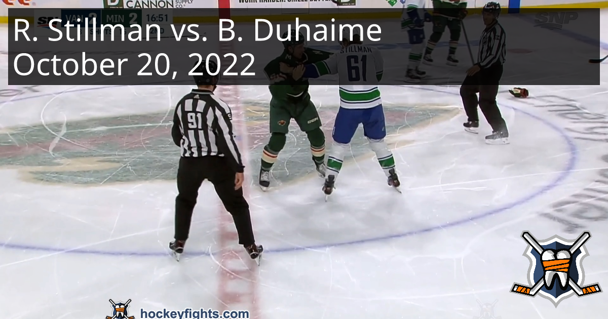 Riley Stillman vs. Brandon Duhaime, October 20, 2022 - Vancouver ...