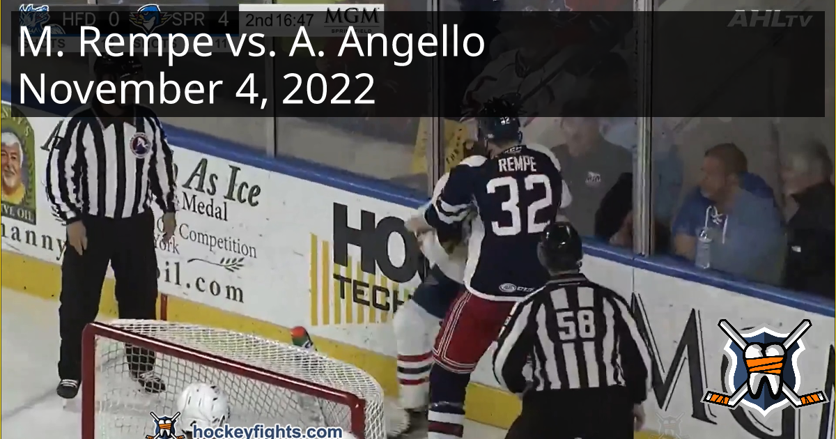 Matt Rempe vs. Anthony Angello, November 4, 2022 - Hartford Wolf Pack ...