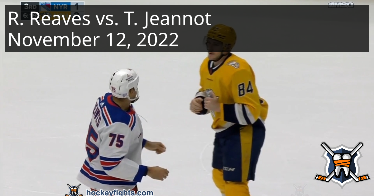 Ryan Reaves vs. Tanner Jeannot, November 12, 2022 - New York Rangers vs ...