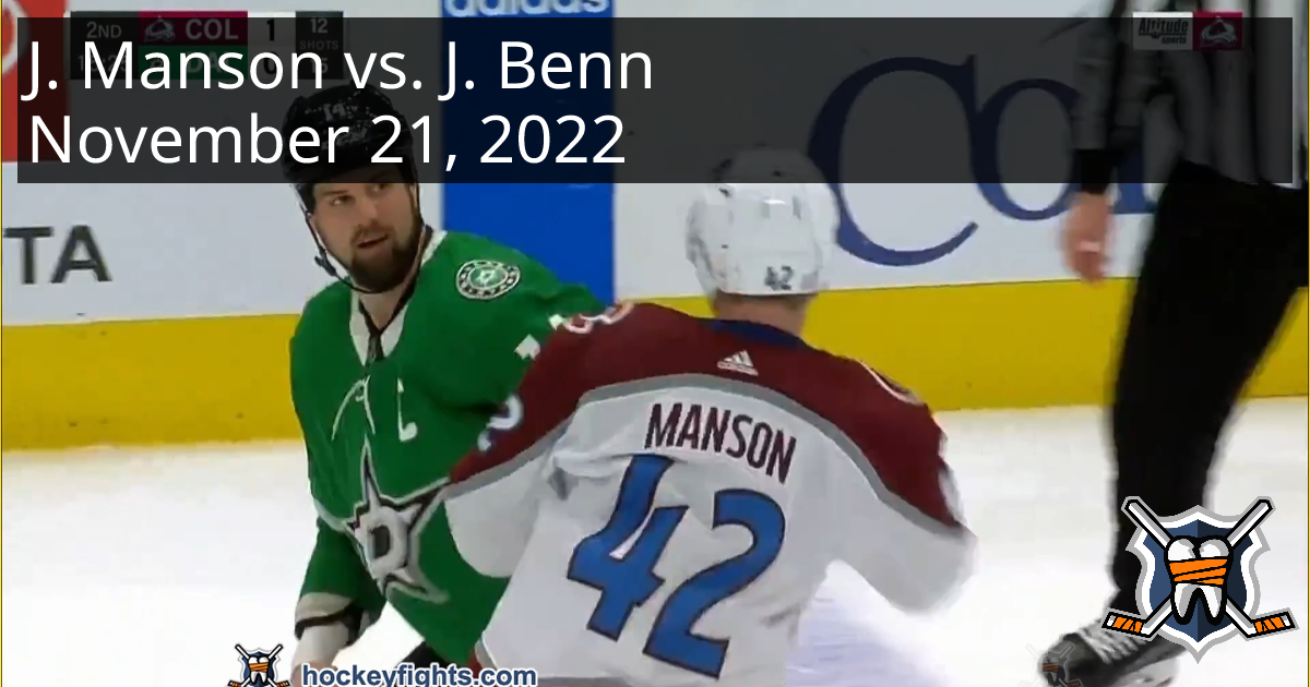 Josh Manson vs. Jamie Benn, November 21, 2022 - Colorado Avalanche vs ...