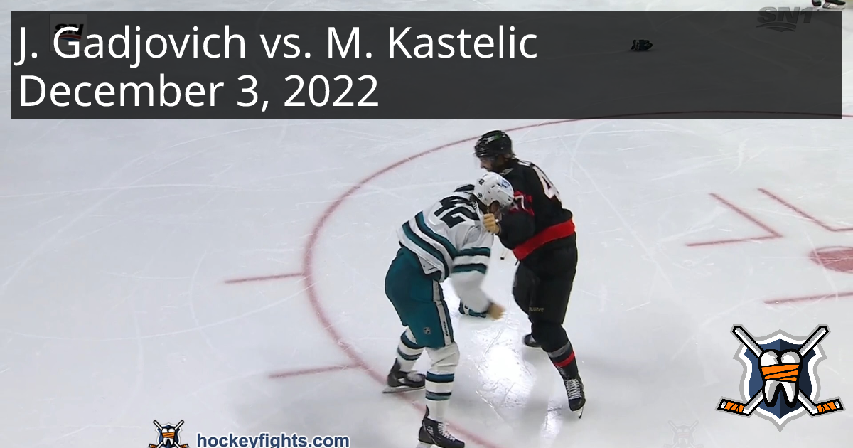 Jonah Gadjovich vs. Mark Kastelic, December 3, 2022 - San Jose Sharks ...