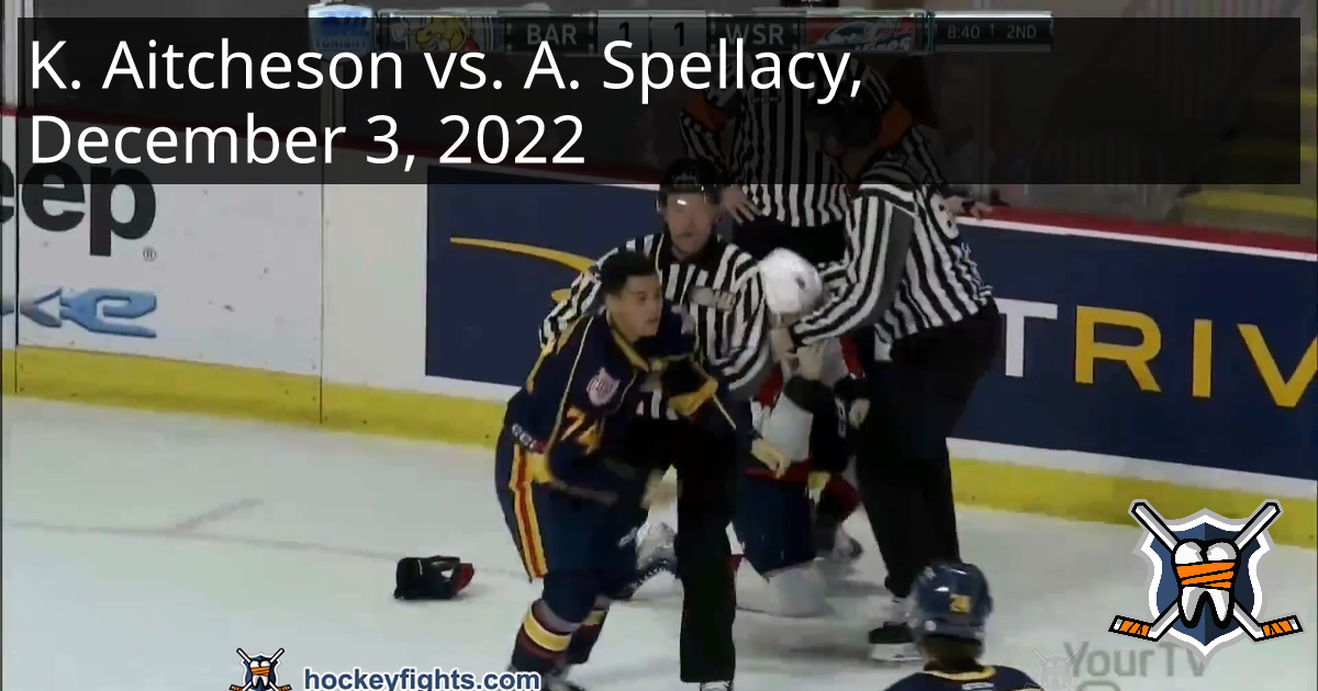 Kashawn Aitcheson vs. AJ Spellacy , December 3, 2022 - Barrie Colts vs. Windsor Spitfires ...