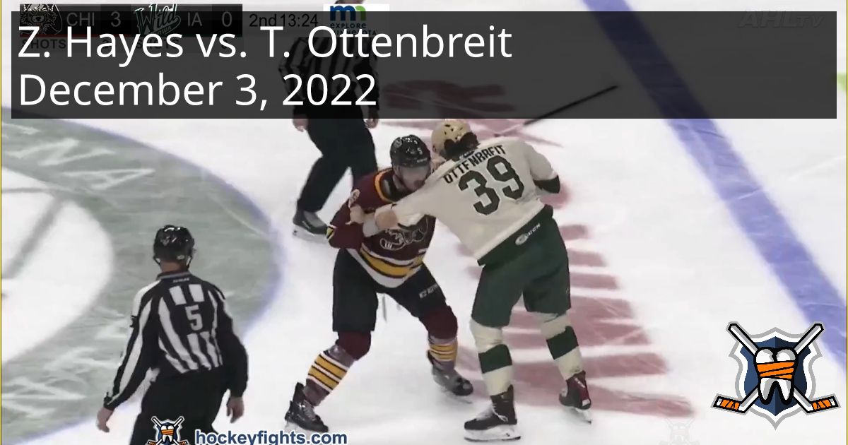 Zack Hayes vs. Turner Ottenbreit, December 3, 2022 - Chicago Wolves vs ...