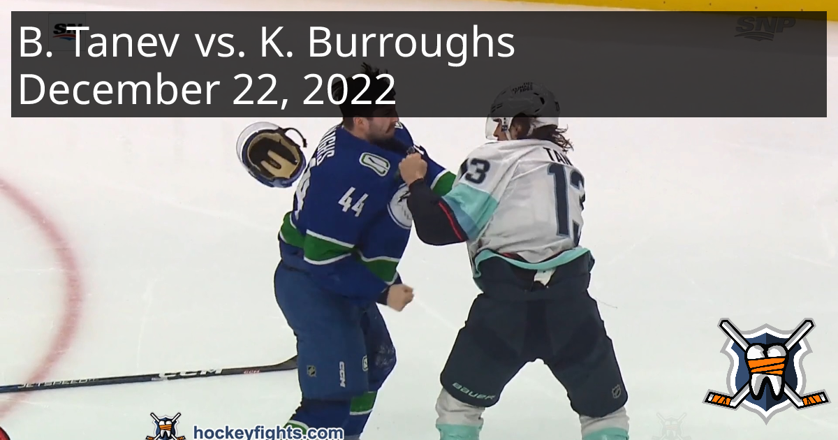 Brandon Tanev vs. Kyle Burroughs, December 22, 2022 - Seattle Kraken vs ...