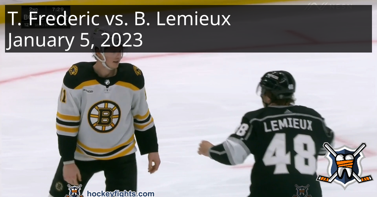 Trent Frederic vs. Brendan Lemieux, January 5, 2023 - Boston Bruins vs. Los Angeles Kings ...