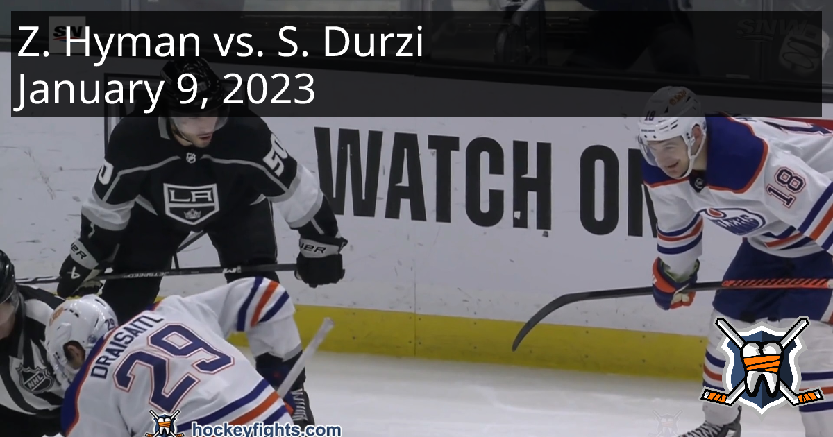 Zach Hyman vs. Sean Durzi, January 9, 2023 - Edmonton Oilers vs. Los ...