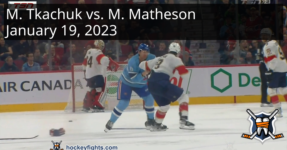 Matthew Tkachuk vs. Mike Matheson, January 19, 2023 - Florida Panthers vs. Montreal Canadiens ...