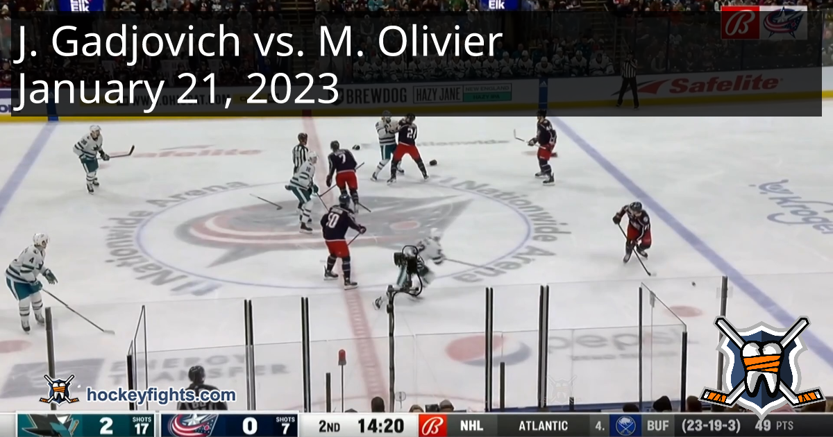 Jonah Gadjovich vs. Mathieu Olivier, January 21, 2023 - San Jose Sharks ...