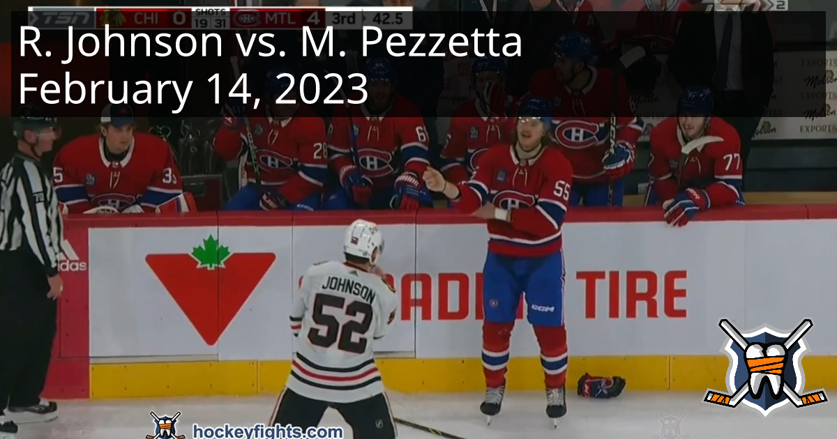 Reese Johnson vs. Michael Pezzetta, February 14, 2023 - Chicago Blackhawks vs. Montreal ...