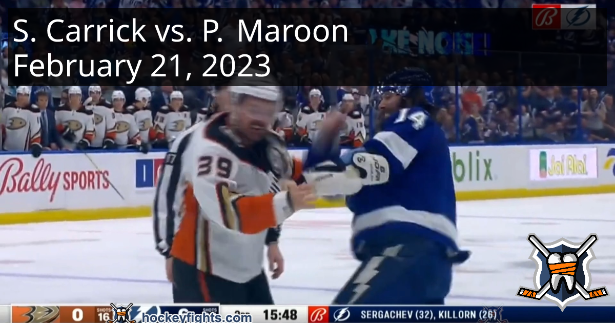 Sam Carrick vs. Pat Maroon, February 21, 2023 - Anaheim Ducks vs. Tampa ...