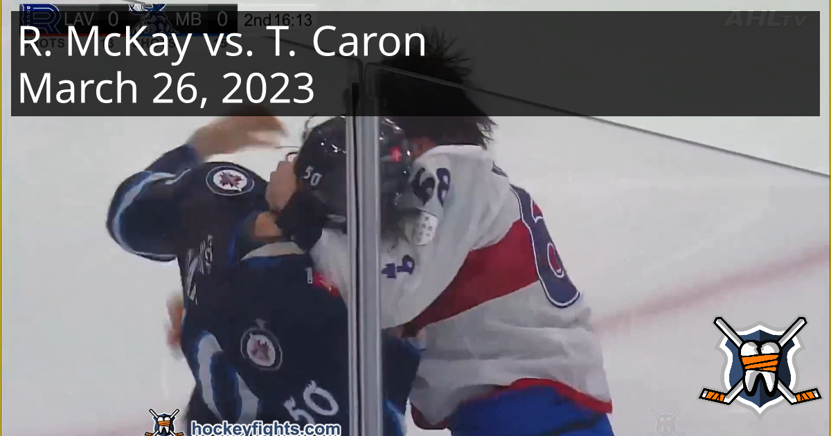 Riley McKay vs. Thomas Caron, March 26, 2023 - Laval Rocket vs. Manitoba Moose | HockeyFights