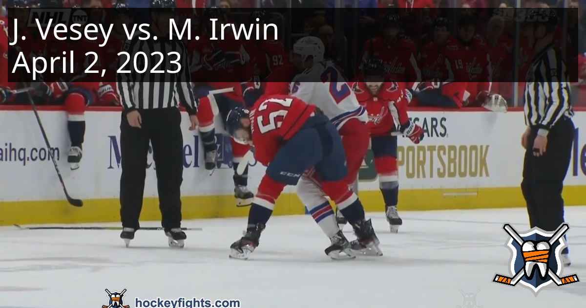 Jimmy Vesey vs. Matt Irwin, April 2, 2023 - New York Rangers vs ...