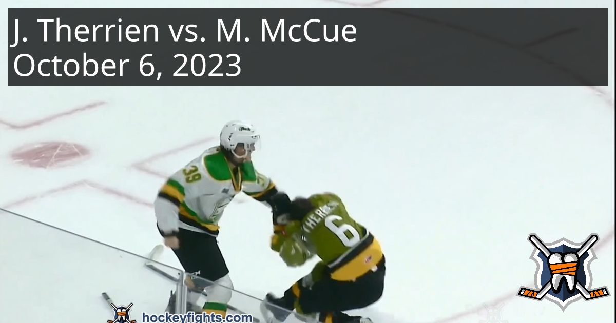 Jacob Therrien vs. Max McCue, October 6, 2023 - North Bay Battalion vs ...