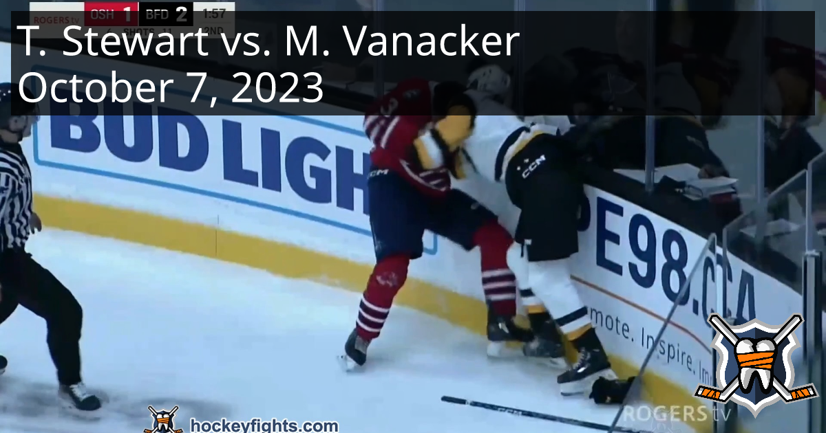 Thomas Stewart vs. Marek Vanacker, October 7, 2023 - Oshawa Generals vs. Brantford Bulldogs ...