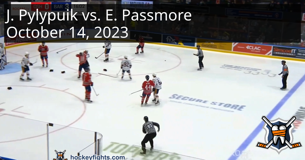 Jonathon Pylypuik vs. Evan Passmore, October 14, 2023 - Oshawa Generals ...