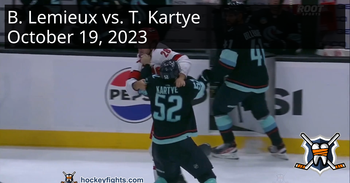 Brendan Lemieux vs. Tye Kartye, October 19, 2023 - Carolina Hurricanes vs. Seattle Kraken ...
