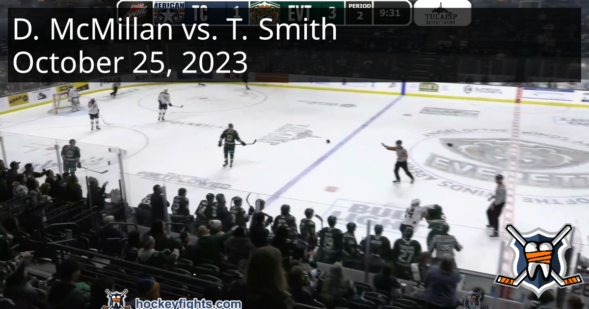 Deagan McMillan vs. Tarin Smith, October 25, 2023 - Tri-City Americans vs. Everett Silvertips ...