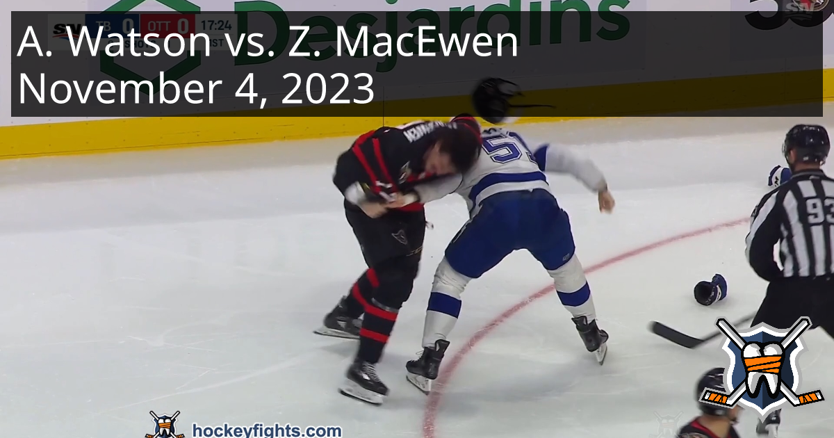 Austin Watson vs. Zack MacEwen, November 4, 2023 - Tampa Bay Lightning ...
