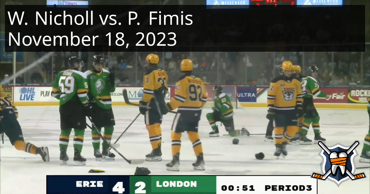 William Nicholl vs. Pano Fimis, November 18, 2023 - London Knights vs. Erie Otters | HockeyFights