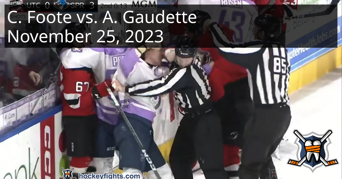 Cal Foote vs. Adam Gaudette, November 25, 2023 - Utica Comets vs ...