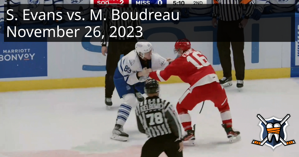 Spencer Evans vs. Marc Boudreau, November 26, 2023 - Sault Ste. Marie Greyhounds vs. Brampton ...