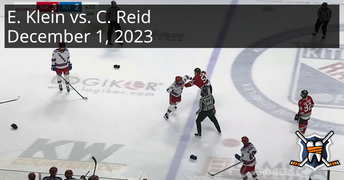 Evan Klein vs. Cameron Reid, December 1, 2023 - Niagara IceDogs vs ...