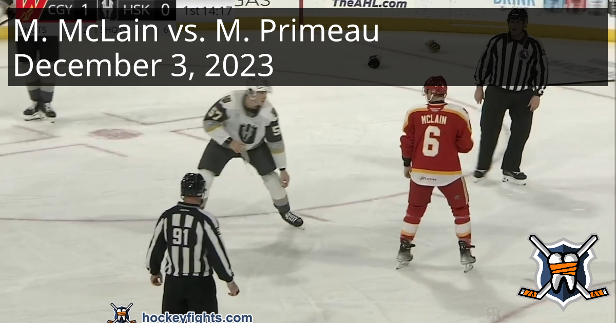 Mitch McLain vs. Mason Primeau, December 3, 2023 - Calgary Wranglers vs ...