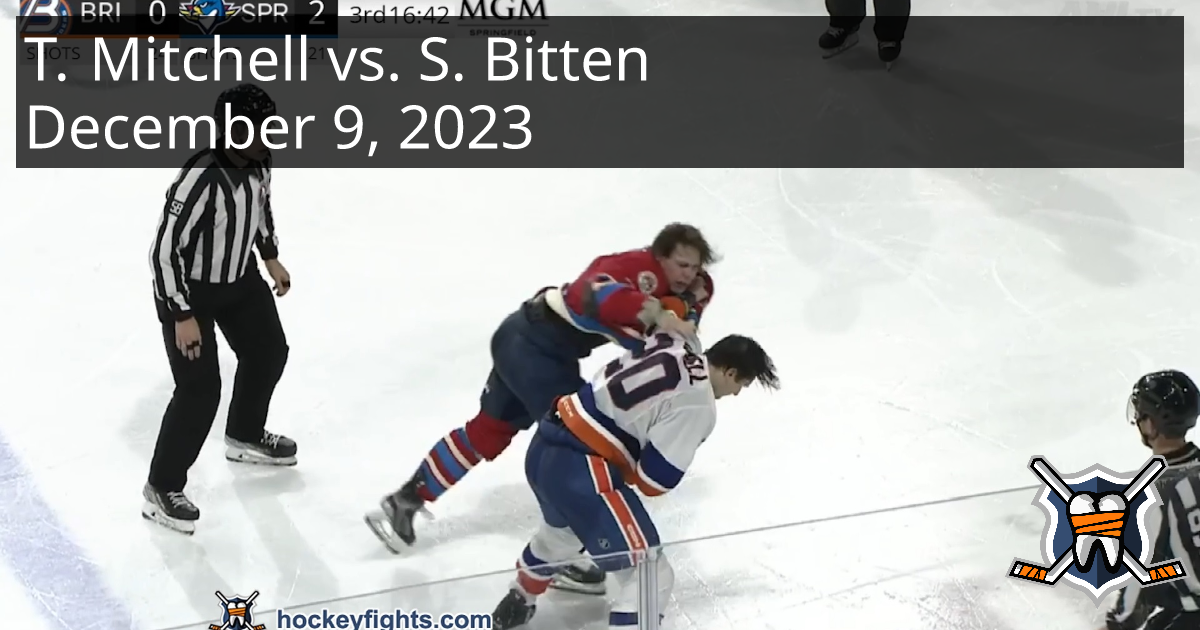 Travis Mitchell vs. Sam Bitten, December 9, 2023 - Bridgeport Islanders vs. Springfield ...
