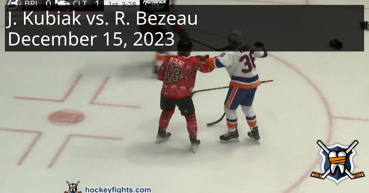 Jeff Kubiak vs. Riley Bezeau, December 15, 2023 - Bridgeport Islanders ...