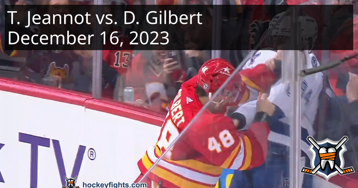 Tanner Jeannot vs. Dennis Gilbert, December 16, 2023 - Tampa Bay Lightning vs. Calgary Flames ...
