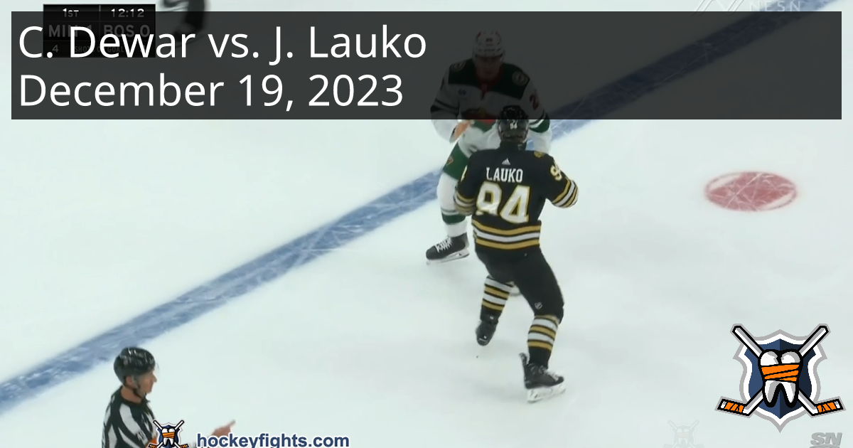 Connor Dewar vs. Jakub Lauko, December 19, 2023 - Minnesota Wild vs. Boston Bruins | HockeyFights