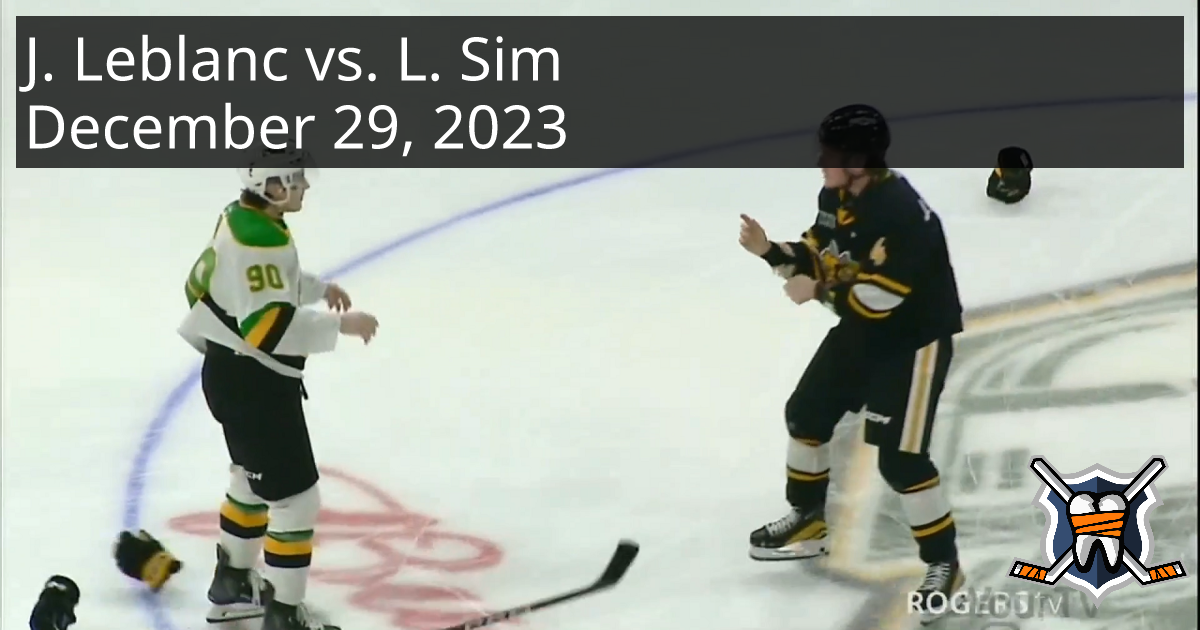 Jacob Leblanc vs. Landon Sim, December 29, 2023 - Sarnia Sting vs ...
