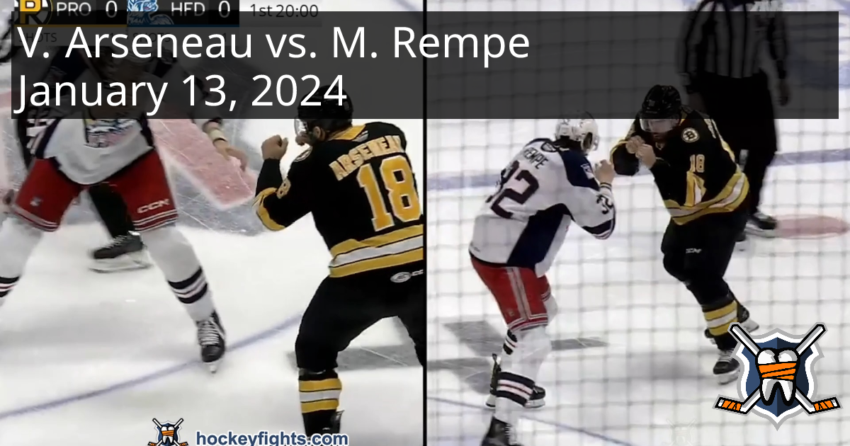 Vincent Arseneau vs. Matt Rempe, January 13, 2024 - Providence Bruins ...