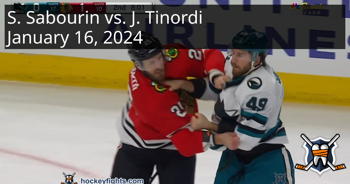 Scott Sabourin vs. Jarred Tinordi, January 16, 2024 - San Jose Sharks ...