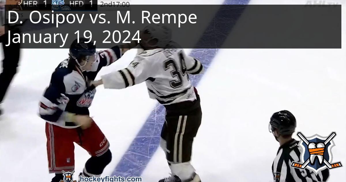 Dmitry Osipov vs. Matt Rempe, January 19, 2024 - Hershey Bears vs. Hartford Wolf Pack | HockeyFights