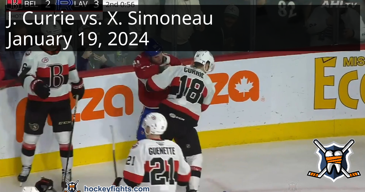 Josh Currie vs. Xavier Simoneau, January 19, 2024 - Belleville Senators vs. Laval Rocket ...