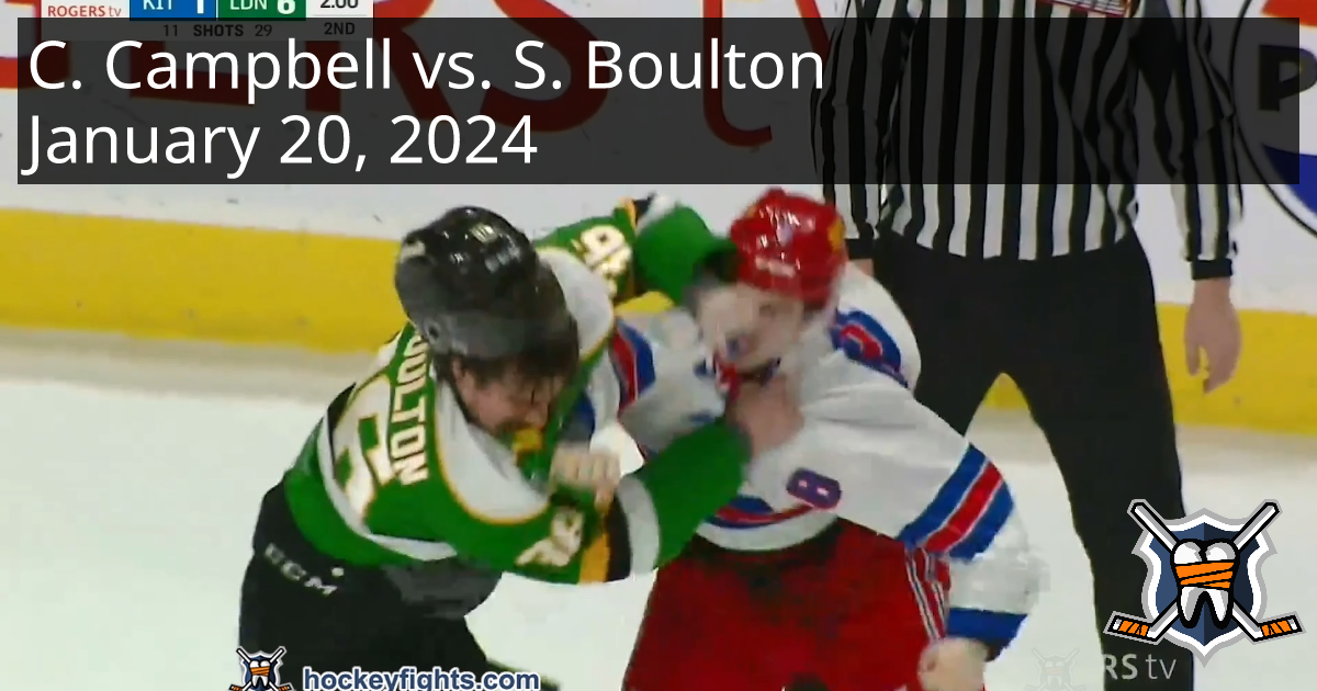 Carson Campbell vs. Sawyer Boulton, January 20, 2024 - Kitchener Rangers vs. London Knights ...